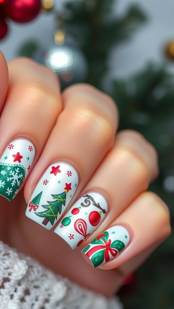 Festive Hand-Painted Nail Art for Christmas