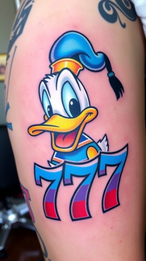Donald Duck 777 Tattoo Design