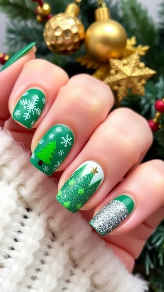 Festive Green Christmas Nail Art Ideas