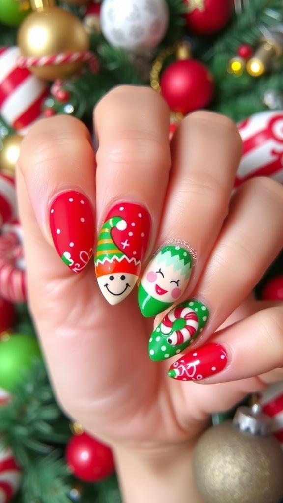 Festive Elf Christmas Nail Art Design
