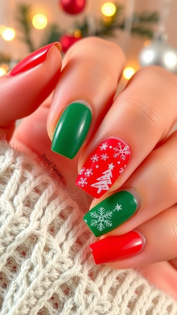 Festive Green and Red Christmas Nail Art