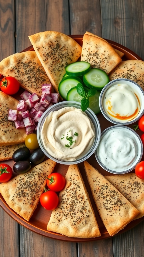 Quick 15-Minute Mezze Plate with Toasted Za'atar Pita Bread