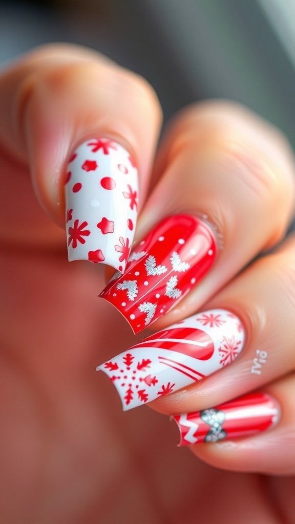 Festive White and Red Christmas Nail Art