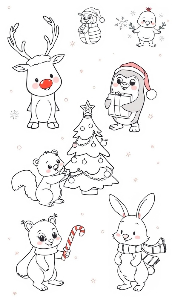 Cute Animal Christmas Coloring Pages