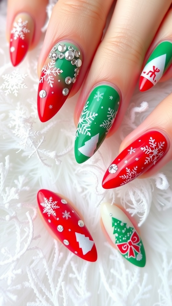 Christmas Almond Nail Art Design