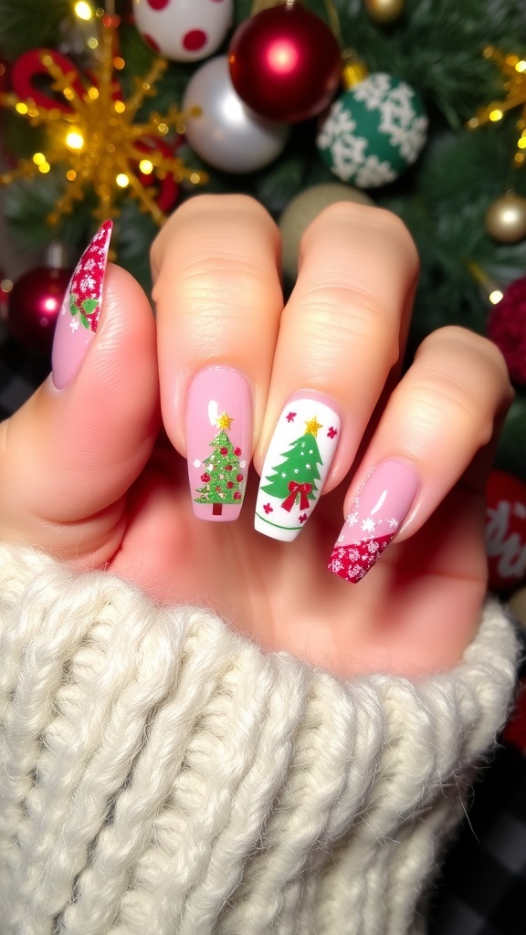 Christmas Themed Coffin Nail Art
