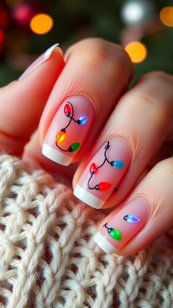 Christmas Light French Tip Nail Art