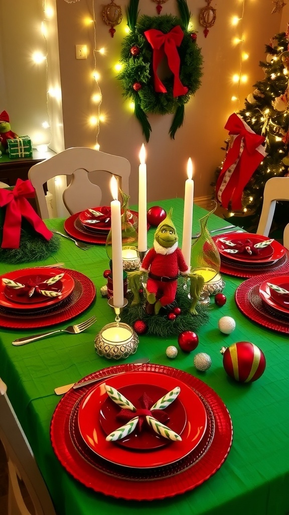 Grinch-Themed Christmas Table Decorations