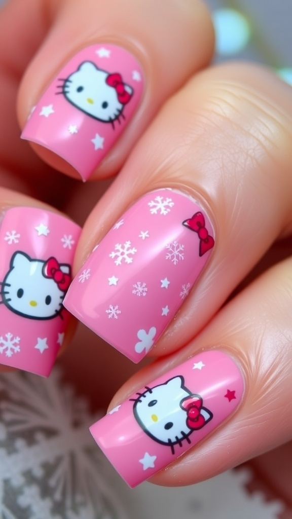 Hello Kitty Pink Christmas Nail Art