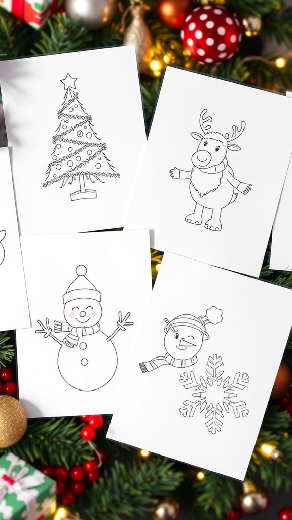 Christmas Themed Line Drawings