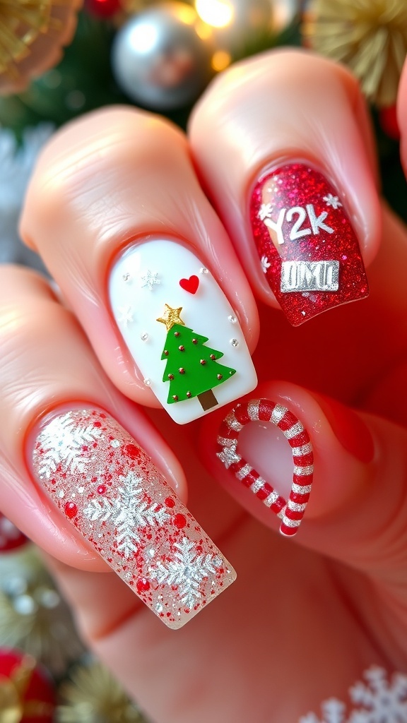 Y2K Christmas Nail Art Design