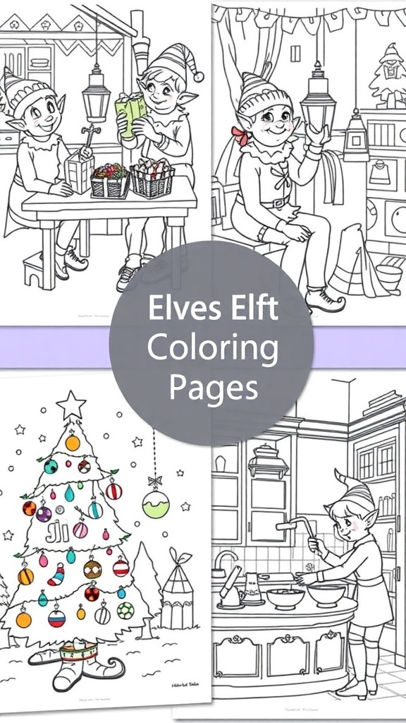 Christmas Elves Coloring Pages