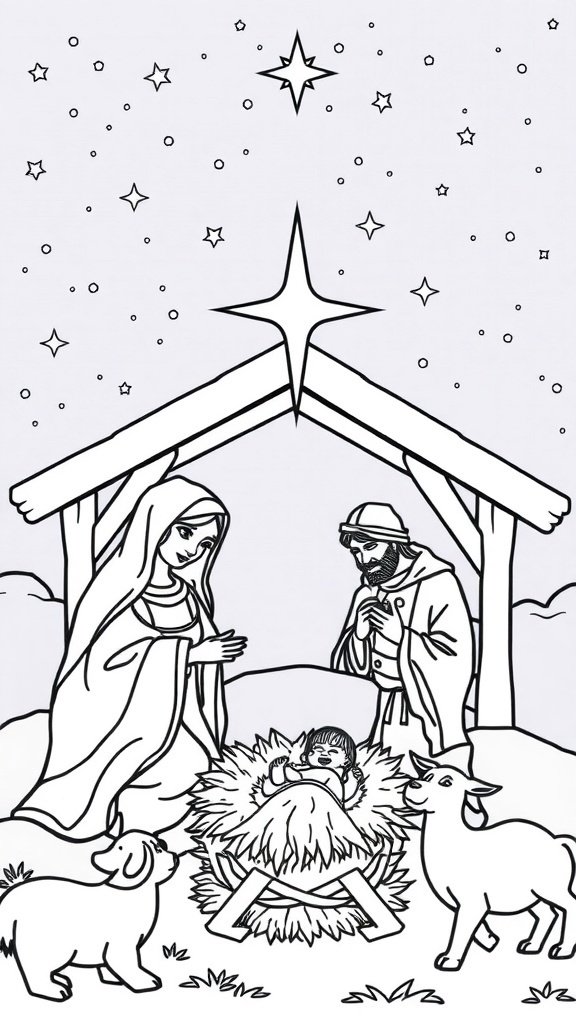 Nativity Scene Christmas Coloring Pages