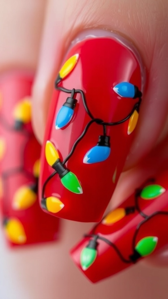 Festive Christmas Nail Art with Lights Design
