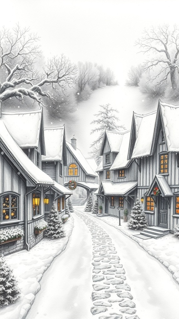 Christmas Village Pencil Drawing Guide