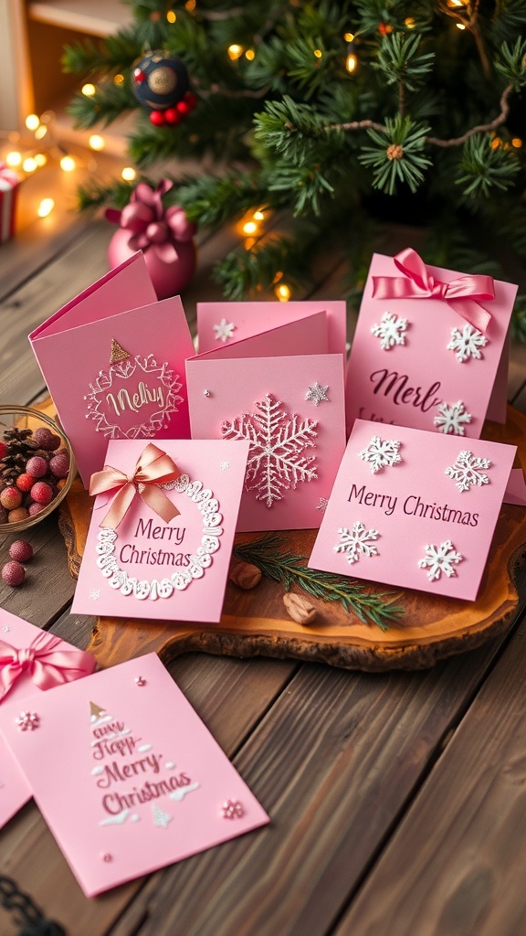 Homemade Pink Christmas Cards