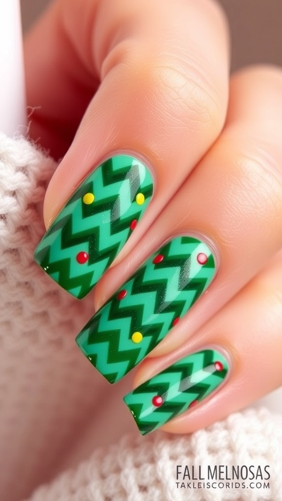 Zigzag Christmas Tree Nail Art Tutorial