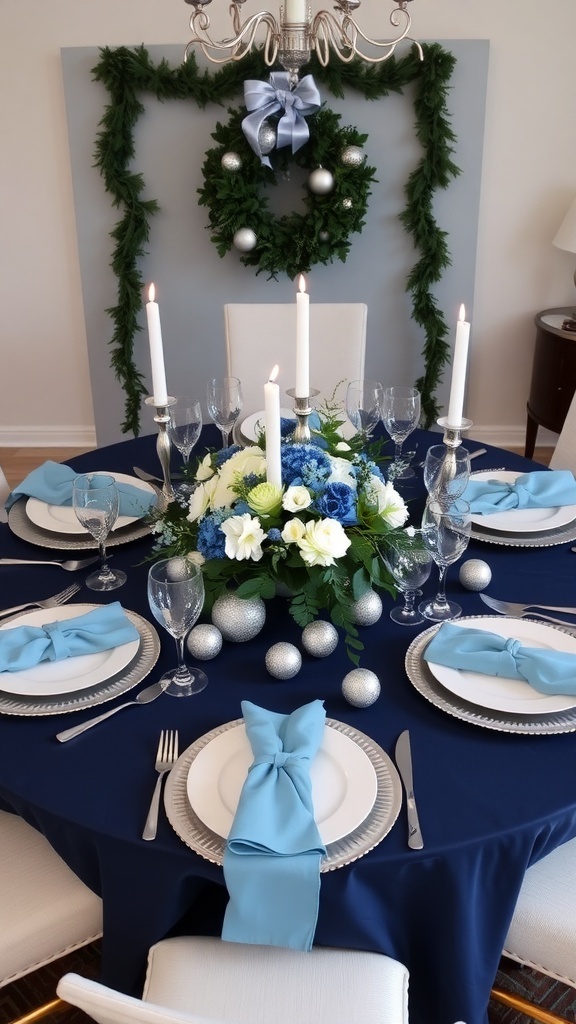 Elegant Blue Christmas Table Settings