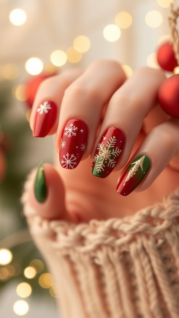 Elegant Short Oval Christmas Nail Designs