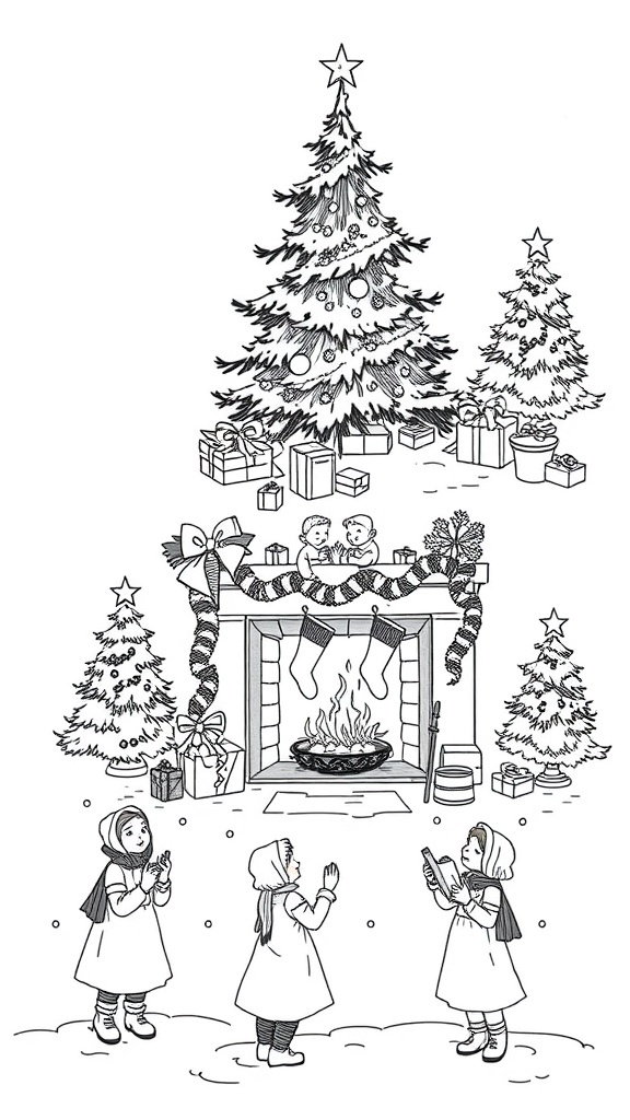 Vintage Christmas Line Drawings