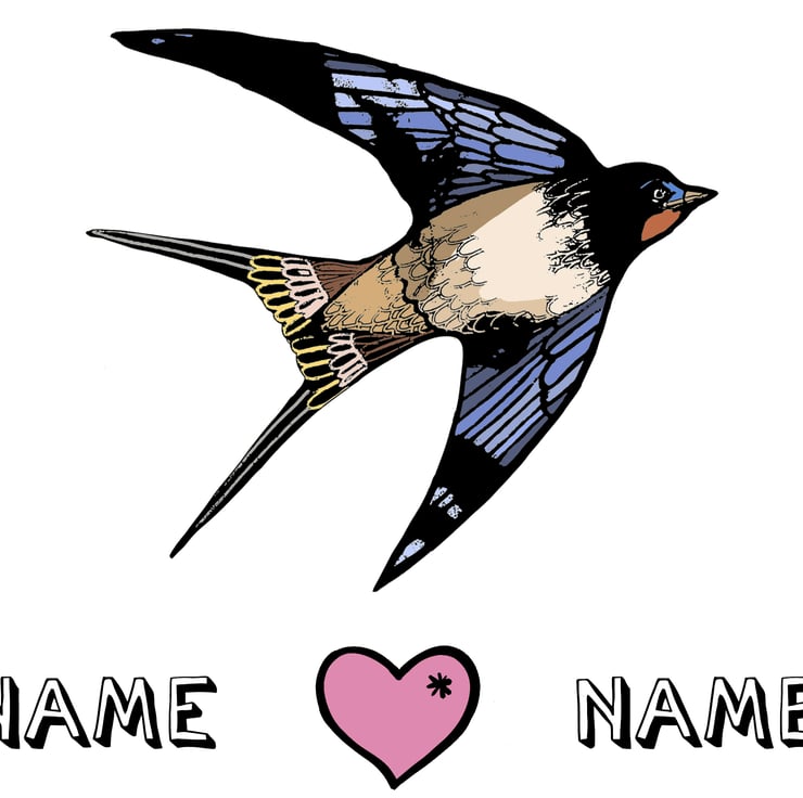 Personalised Valentine's Swallow Bird Print - P... - Folksy