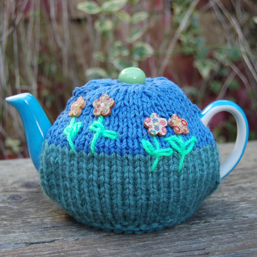 Tea cosy - to fit a small teapot, knitted tea ... - Folksy