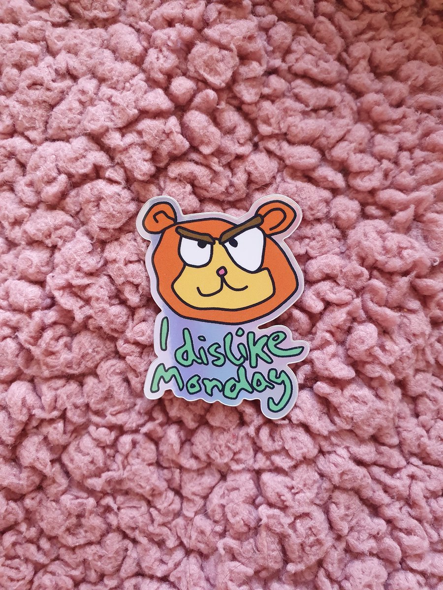 I Dislike Mondays Cat illustrated holographic s... - Folksy