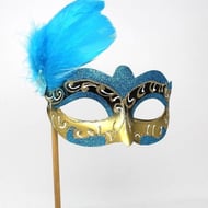 Turquoise and Gold Masquerade Mask on a Gold St... - Folksy