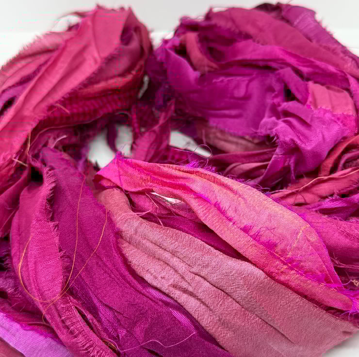 Sari silk ribbon in pink medley, weaving, fibre... - Folksy