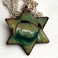 six point star scrolled red-brown, white and da... - Folksy