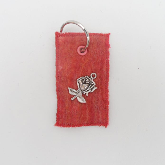 Key fob, felt with rose charm - Folksy
