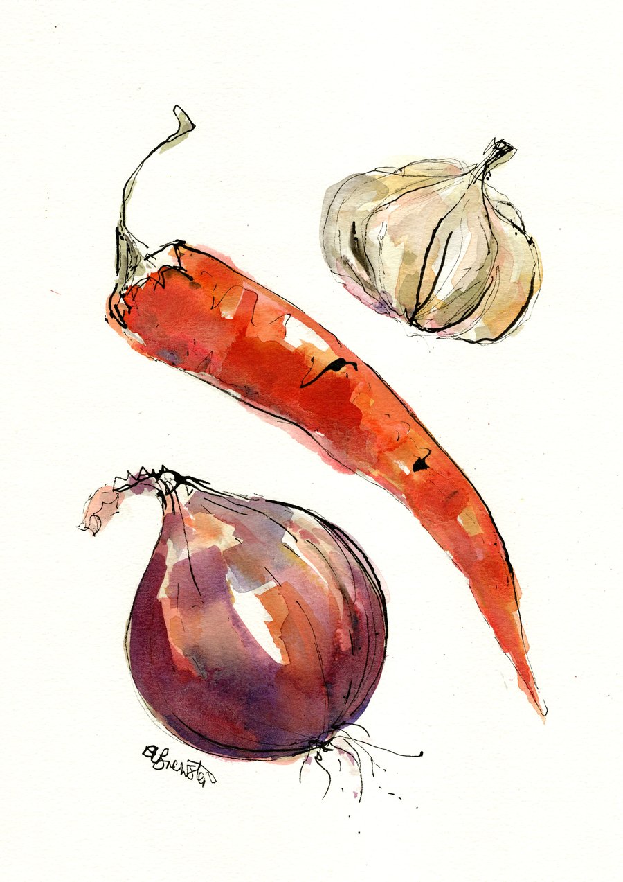 Chilli garlic onion print - Folksy