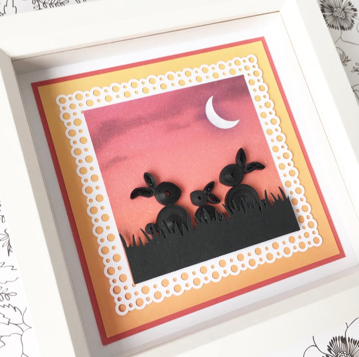 Quilled rabbits box frame - wall art - personal... - Folksy