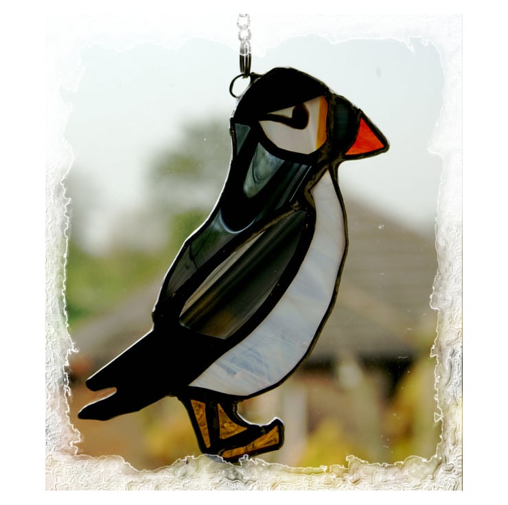 Puffin Suncatcher Handmade Stained Glass Bird - Folksy
