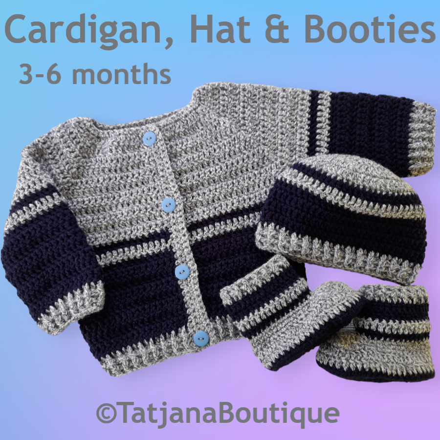 Crochet Pattern Baby Cardigan, Hat and Booties,... - Folksy