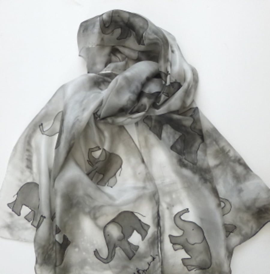 Grey Elephants silk scarf - Folksy