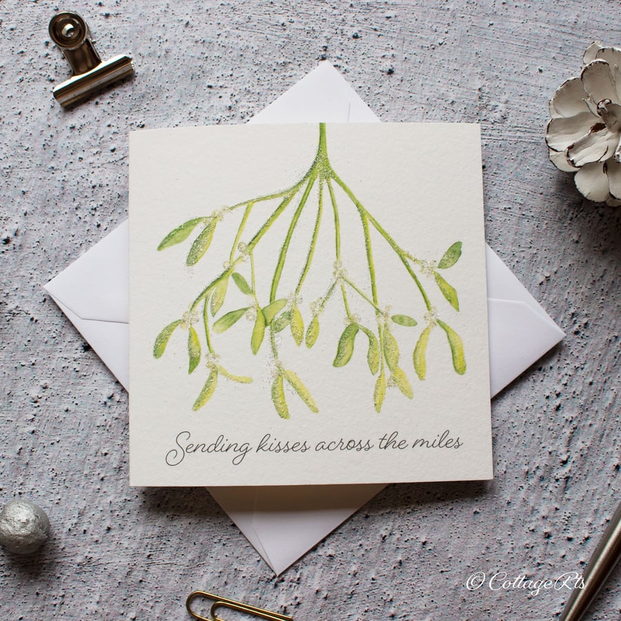 Mistletoe Christmas Card Hand Finished By Cotta... - Folksy