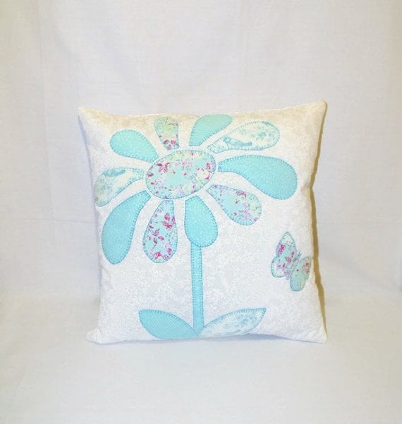 pastel coloured floral cushion cover, applique ... - Folksy