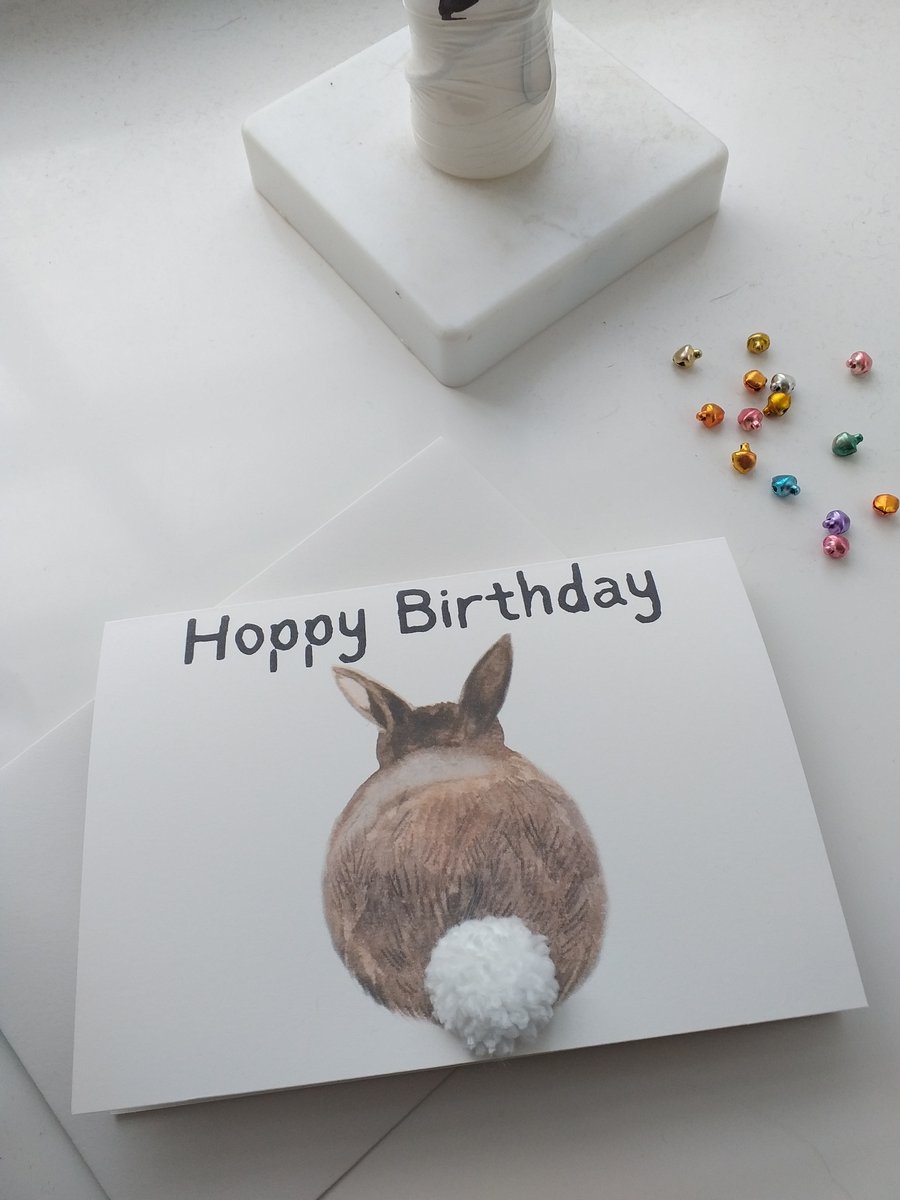 Hoppy Birthday Watercolour Rabbit Card - Folksy