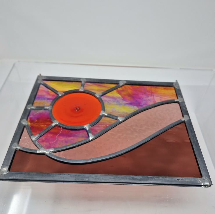 Stained glass orange sunset wave leaded panel - Folksy