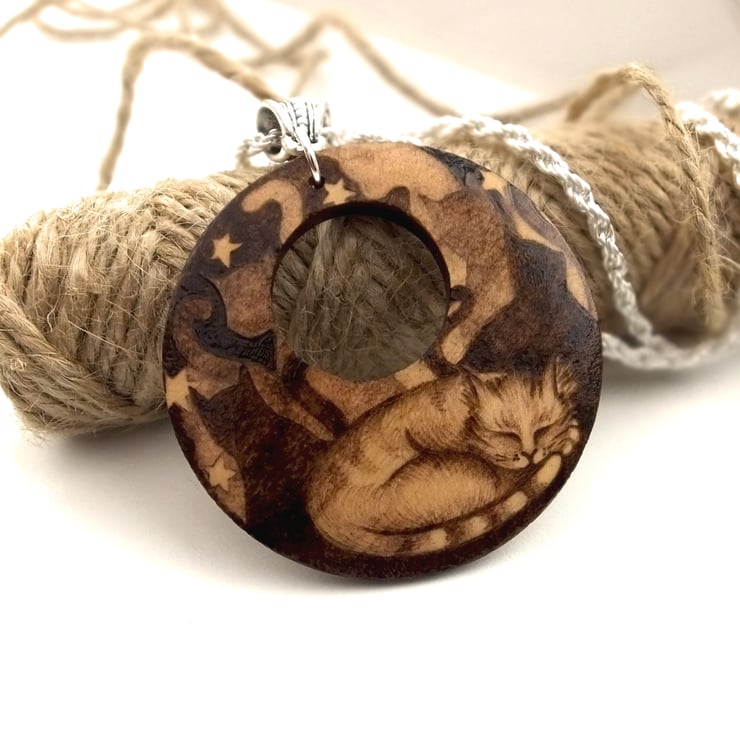 For the love of Cats Wooden Pyrography Pendant ... - Folksy