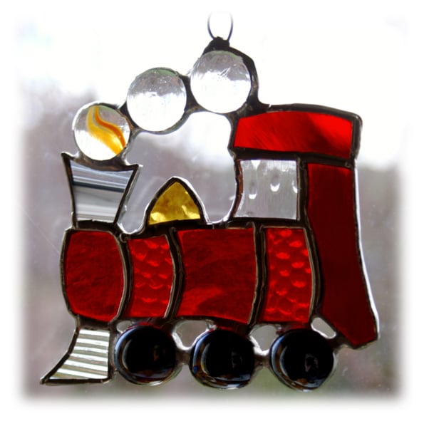 Steam Train Suncatcher Stained Glass Red Handma... - Folksy