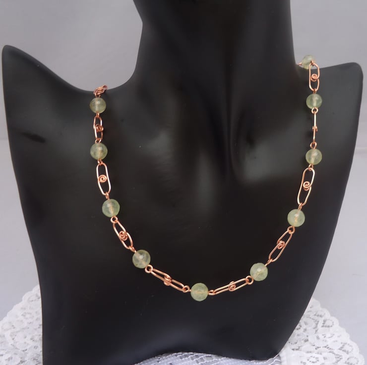Pale Green Quartz Necklace, Link Chain Necklace... - Folksy