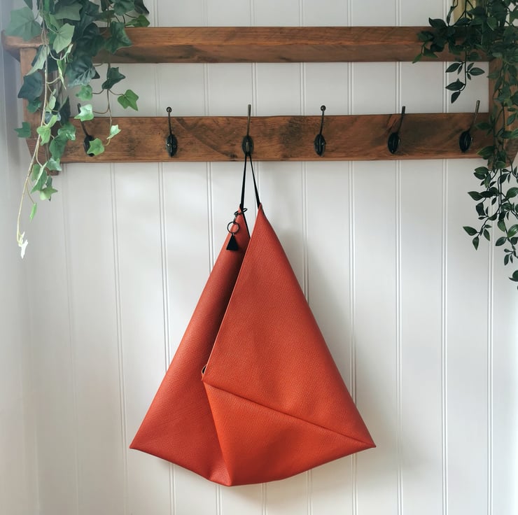 Dark Orange Vegan Leather Origami Bag with Faux... - Folksy