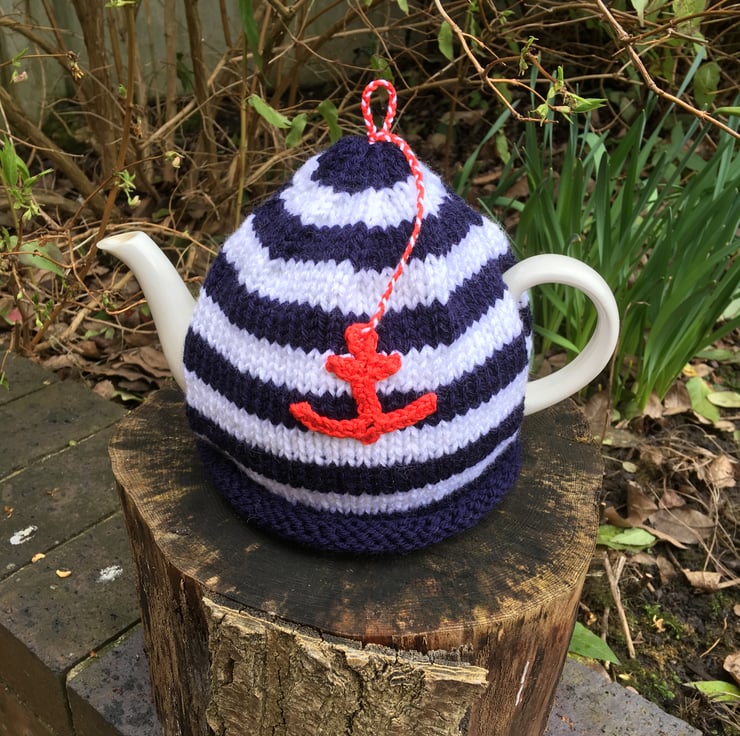Nautical Anchor Tea Cosy, Navy and White Stripe... - Folksy