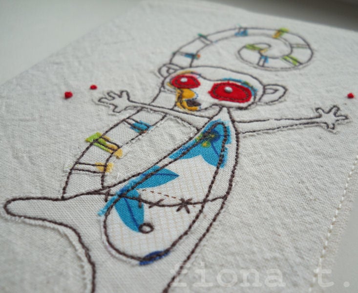 embroidered zombie lemur notebook - Folksy