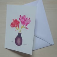 Freesias dark pink and red botanical art blank ... - Folksy