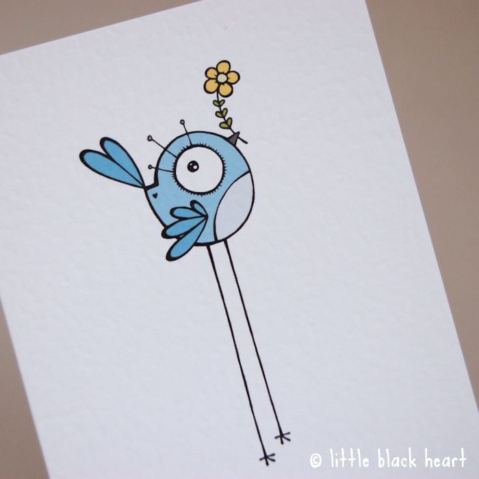 blue bird - greetings card - Folksy