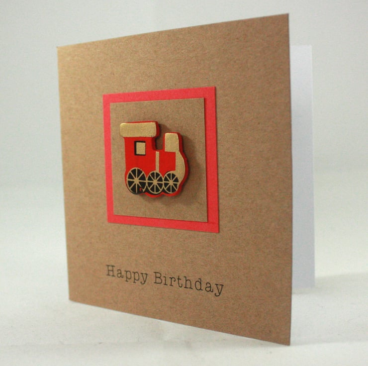 Handmade birthday card - little red train - Folksy
