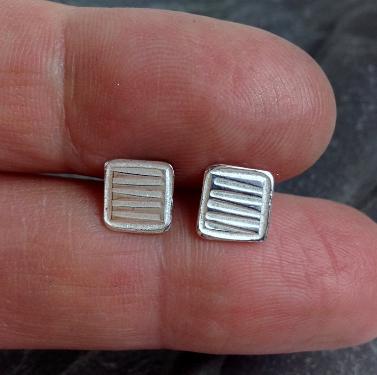 Small square silver stud earrings - Folksy